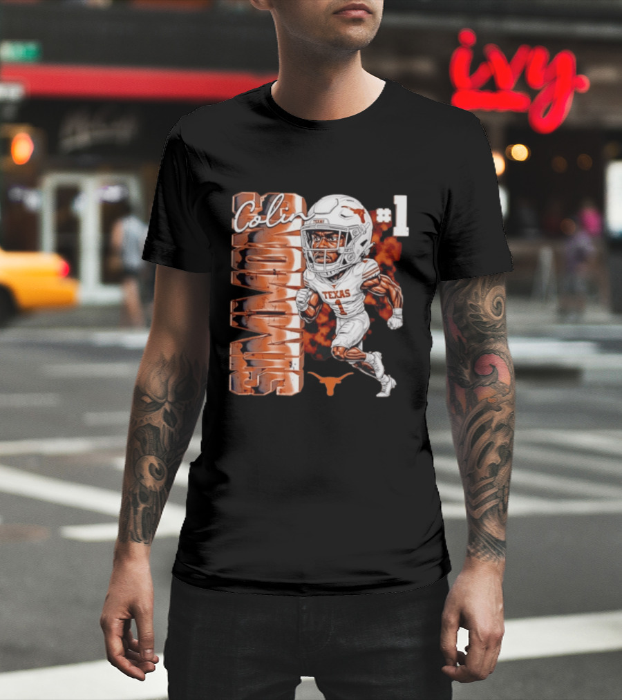 Colin Simmons #1 Texas Longhorns Football Caricature T-Shirt
