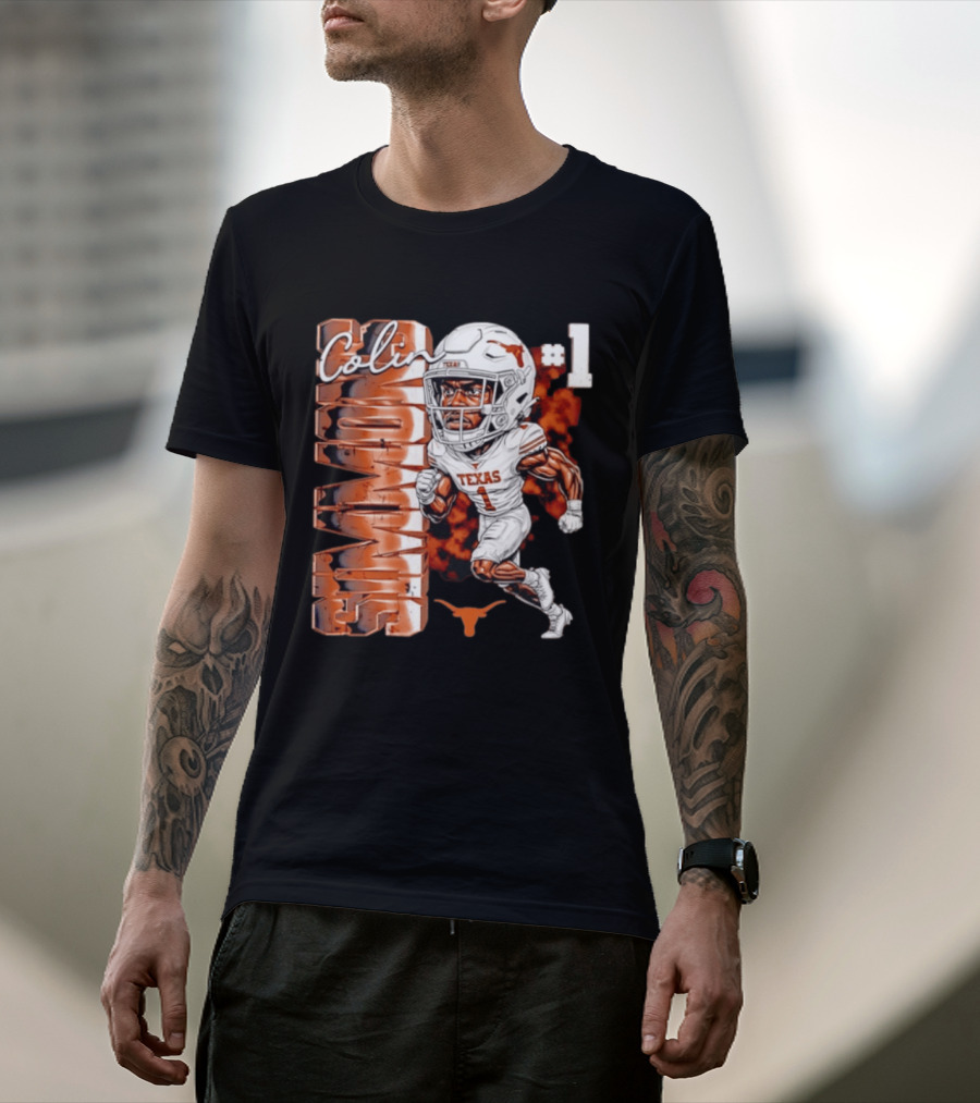 Colin Simmons #1 Texas Longhorns Football Caricature T-Shirt