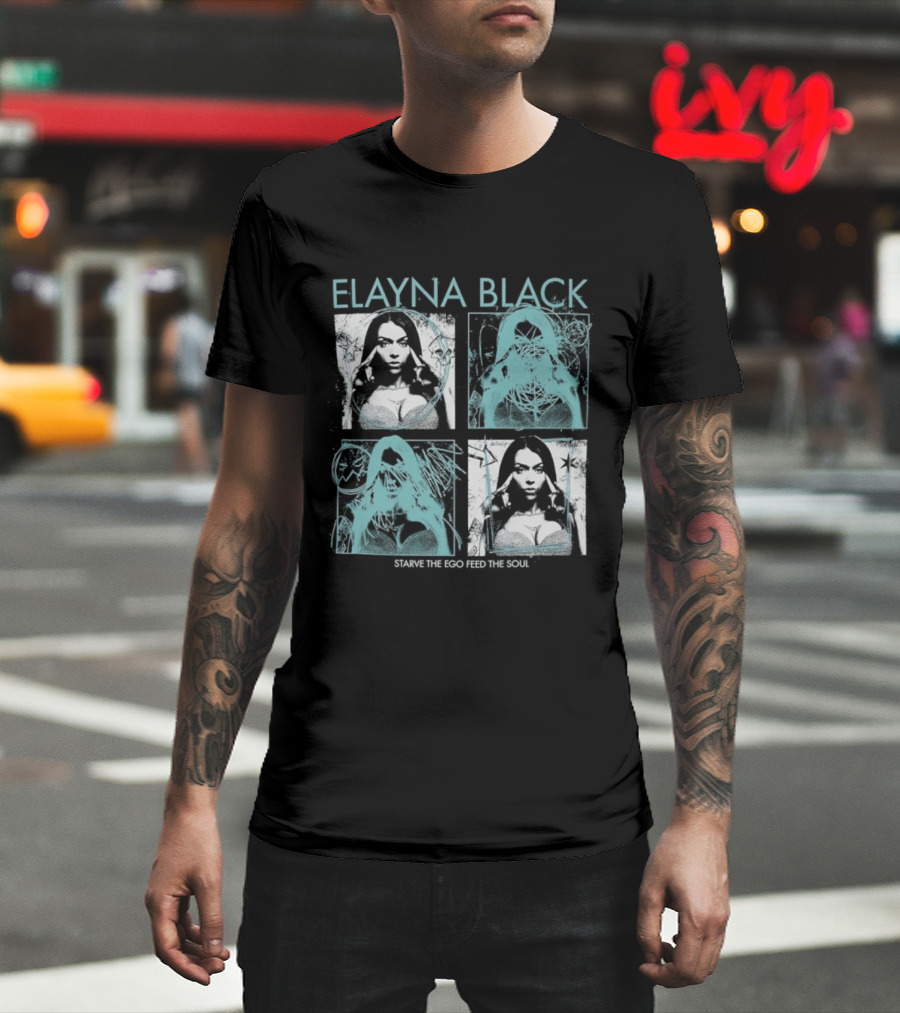 Elayna Black Starve The Ego Feed The Soul Portrait Grid T-Shirt