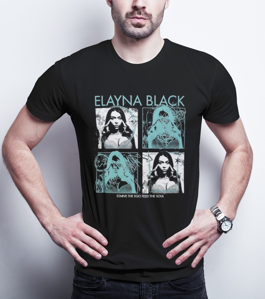 Elayna Black Starve The Ego Feed The Soul Portrait Grid T-Shirt
