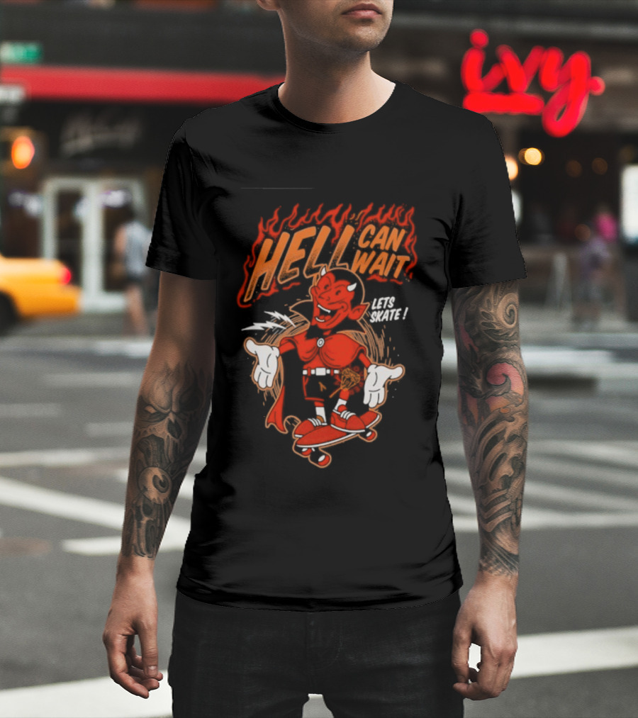 Hell Can Wait Let's Skate Devil Skateboarding T-Shirt