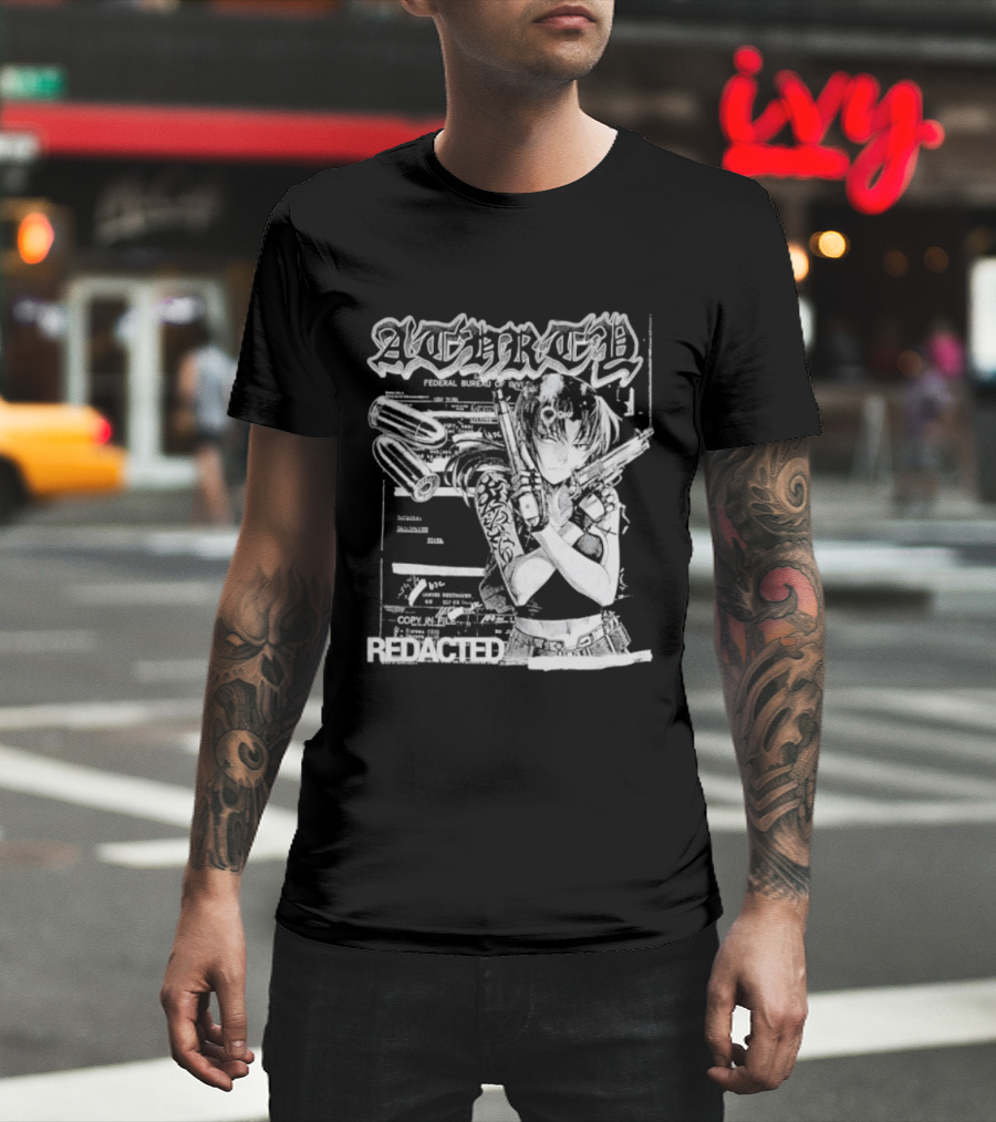 Top Revy With Gun Federal Bureau Of Investigation Redacted Anime Girl T-Shirt