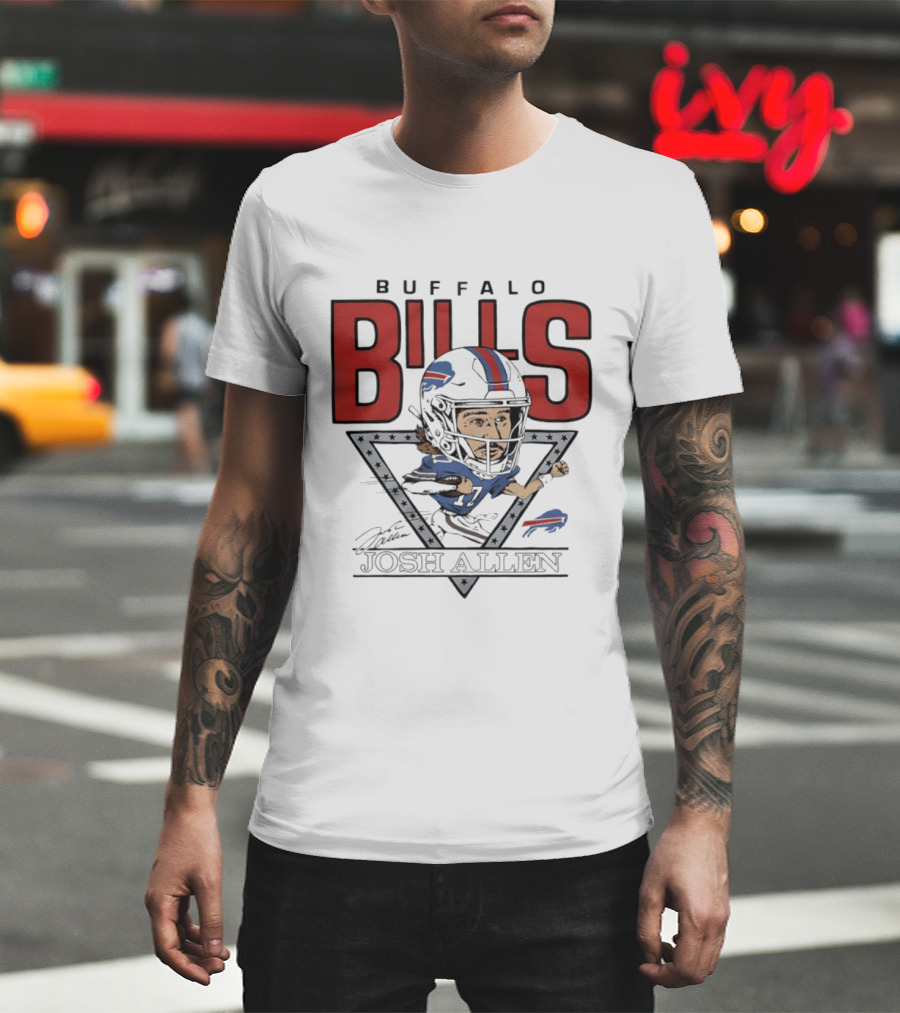 Buffalo Bills Josh Allen Football Caricature Triangle T-Shirt