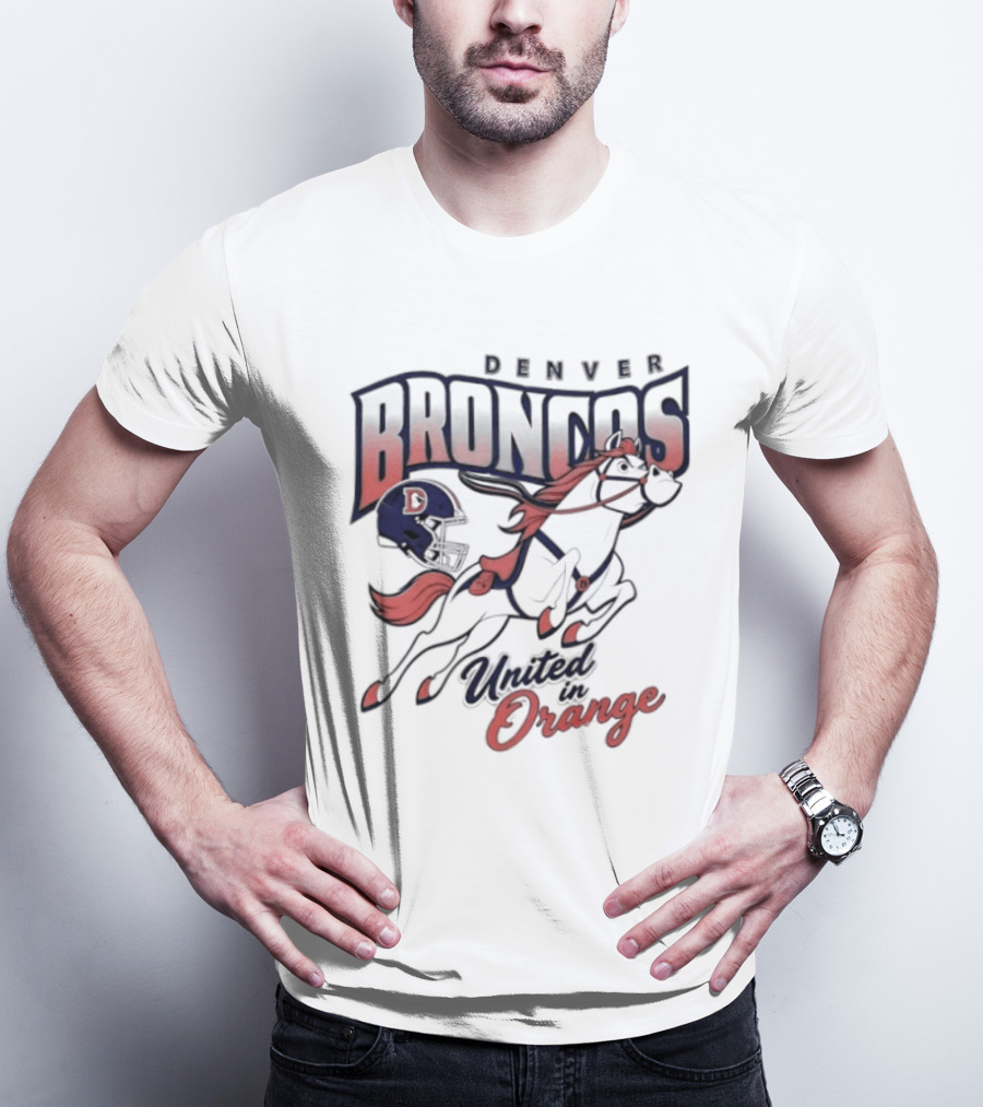 Denver Broncos United In Orange Football Helmet Horse T-Shirt