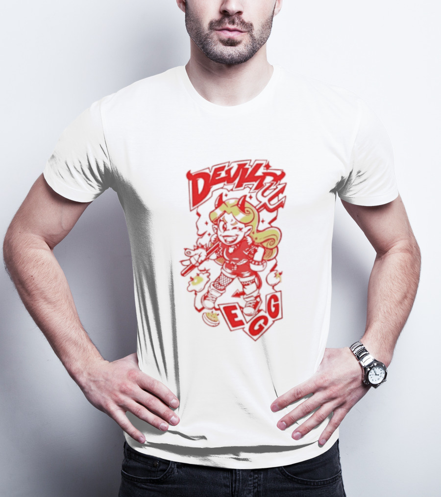 Devil Egg Cartoon Character With Pitchfork And Horns T-Shirt