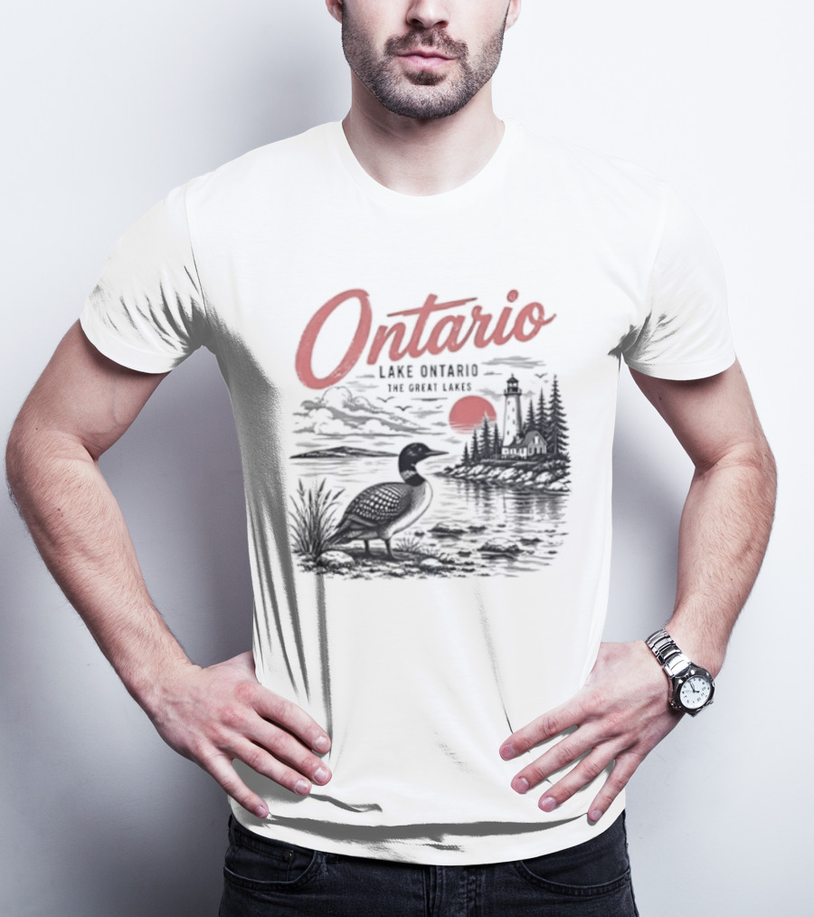 Ontario Lake Ontario The Great Lakes Loon Silhouette Sunset Scene T-Shirt