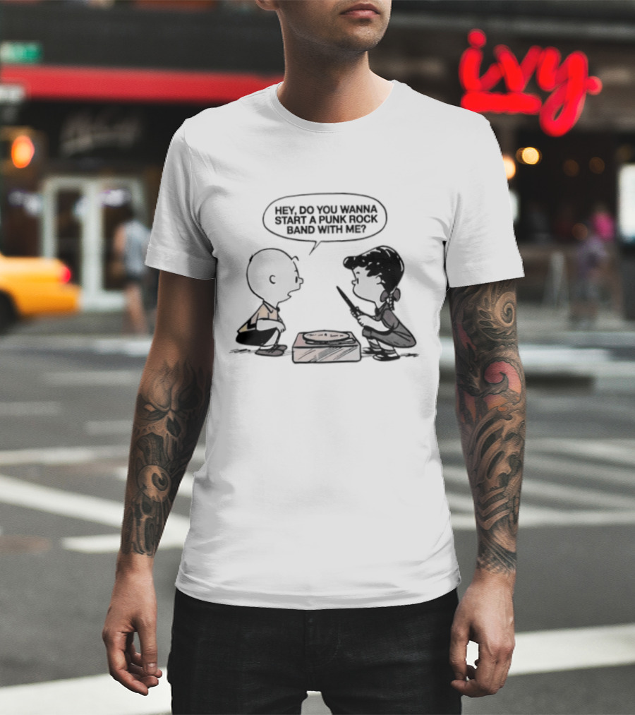 Peanuts Charlie Brown Lucy Van Pelt Hey Do You Wanna Start A Punk Rock Band With Me T-Shirt