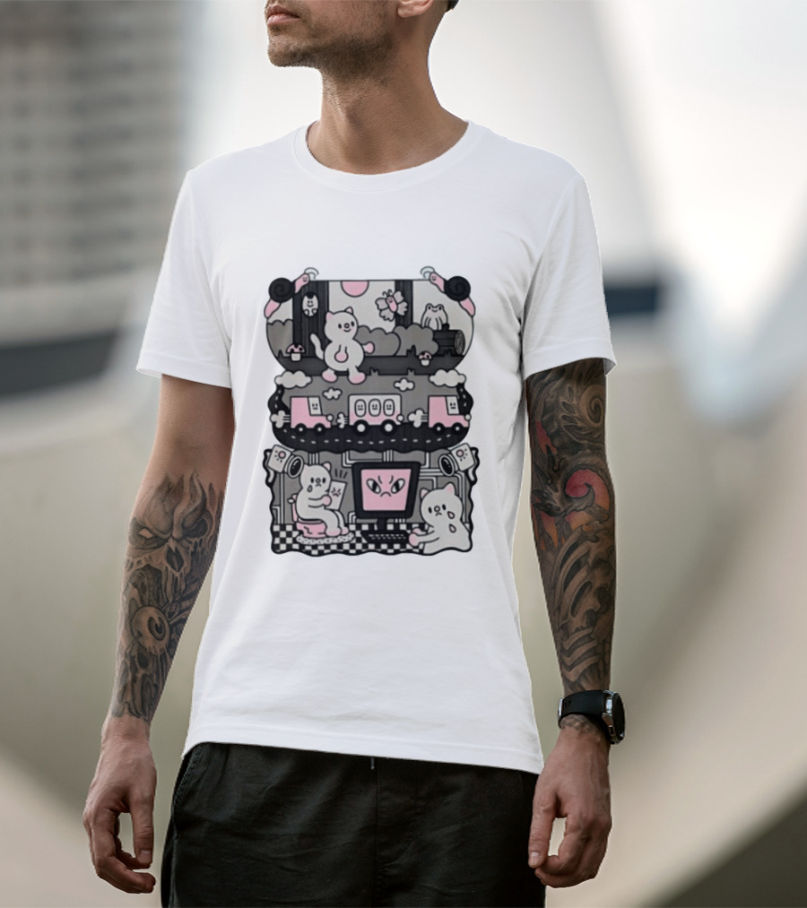 Surveillance Cat Life Internet Digital Computer Monitoring Cute Pink Scene T-Shirt