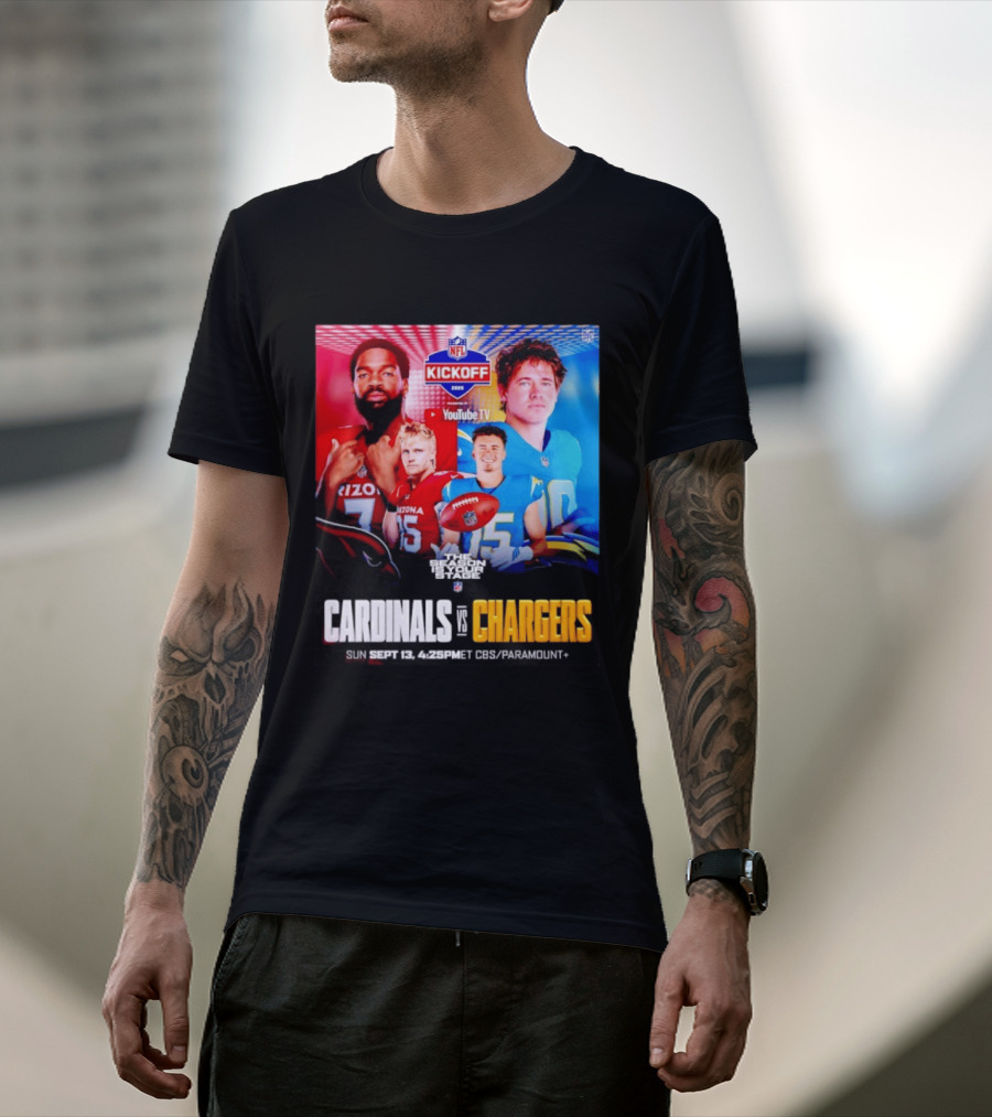 Cardinals Vs Chargers NFL Kickoff 2026 YouTube TV CBS Paramount September 13 T-Shirt