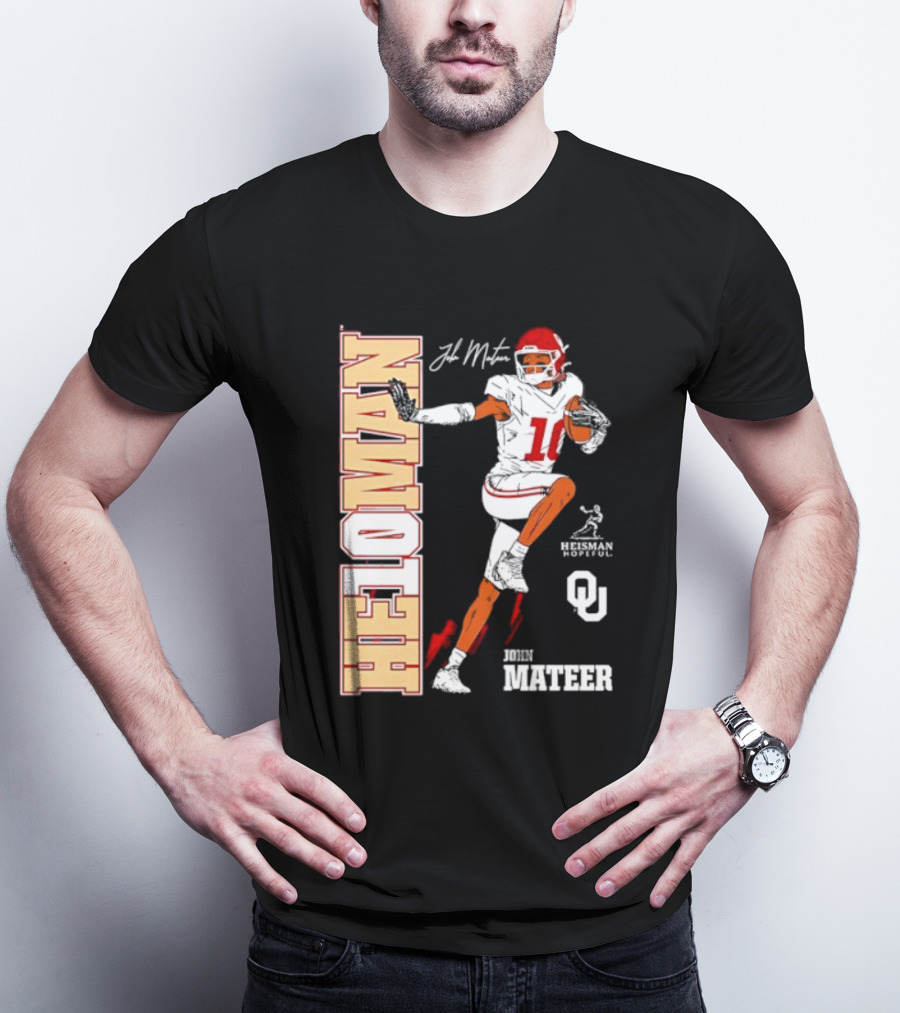 HE10MAN J Mateer Oklahoma Sooners Heisman Stance Player Number 10 T-Shirt