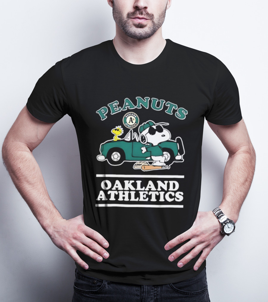 Peanuts Oakland Athletics Snoopy And Woodstock Driving T-Shirt