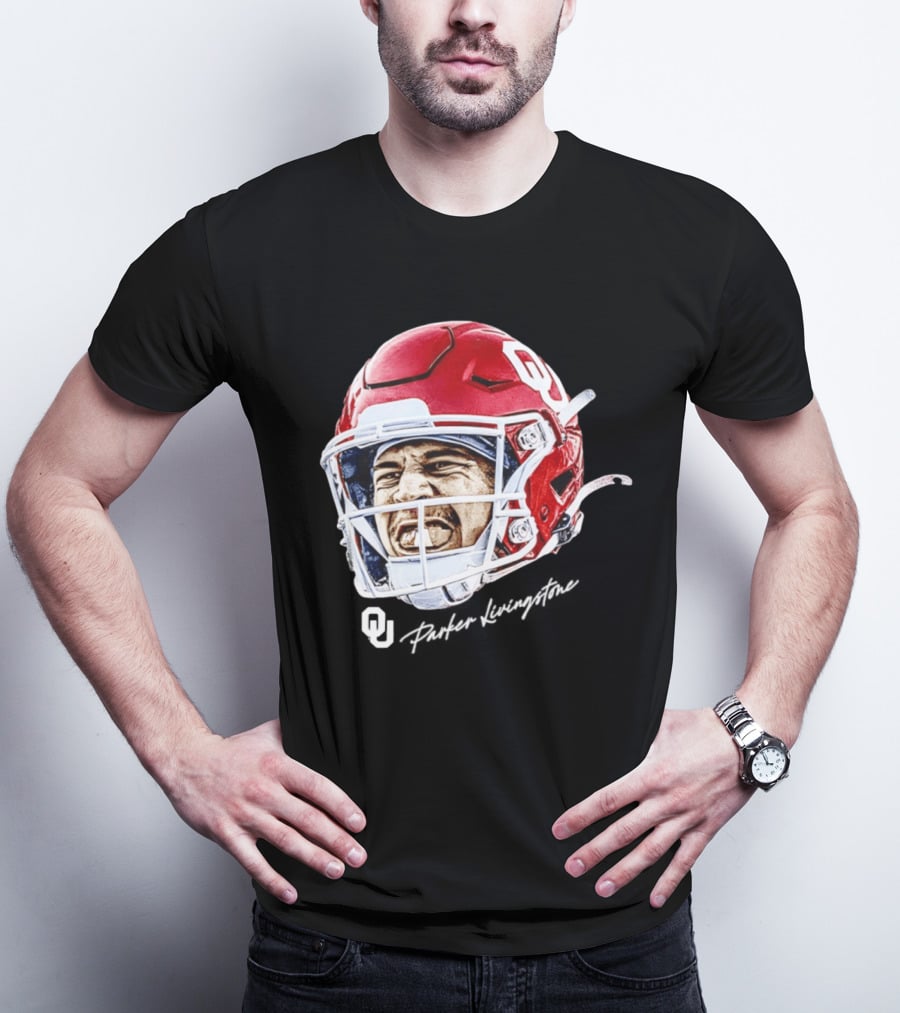 Oklahoma Sooners Parker Livingstone Football Swag Head OU Helmet T-Shirt