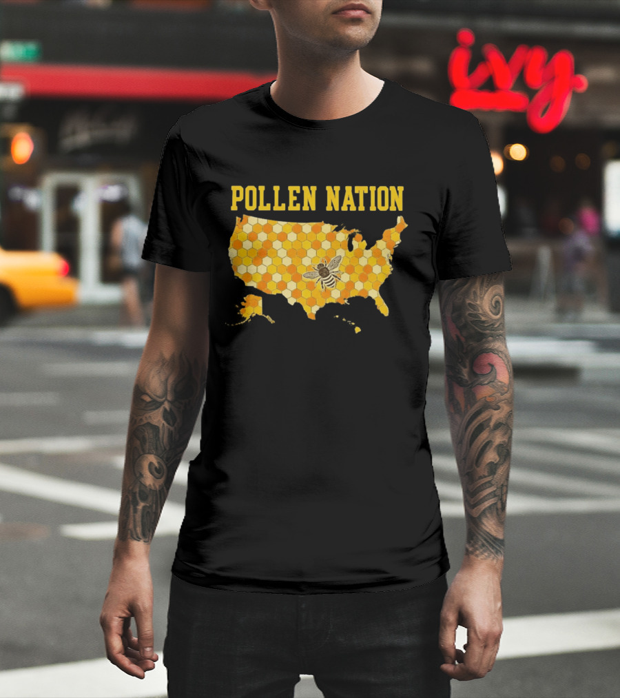 Pollen Nation USA Honeycomb Map Bee T-Shirt