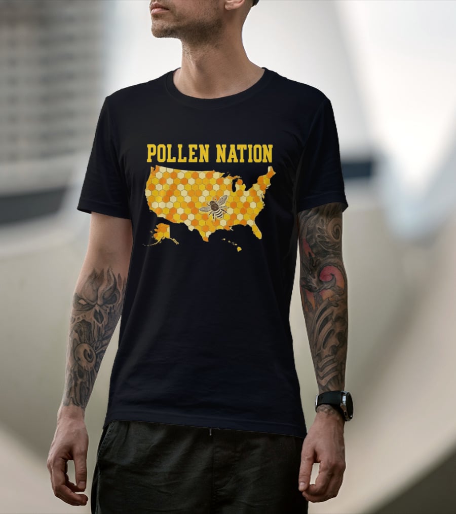 Pollen Nation USA Honeycomb Map Bee T-Shirt