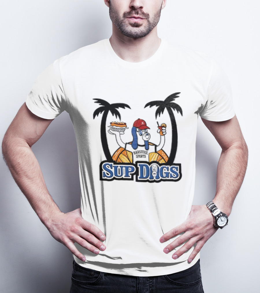 Sup Dogs Beach Vibes Palm Trees Hot Dog Drink Fun T-Shirt