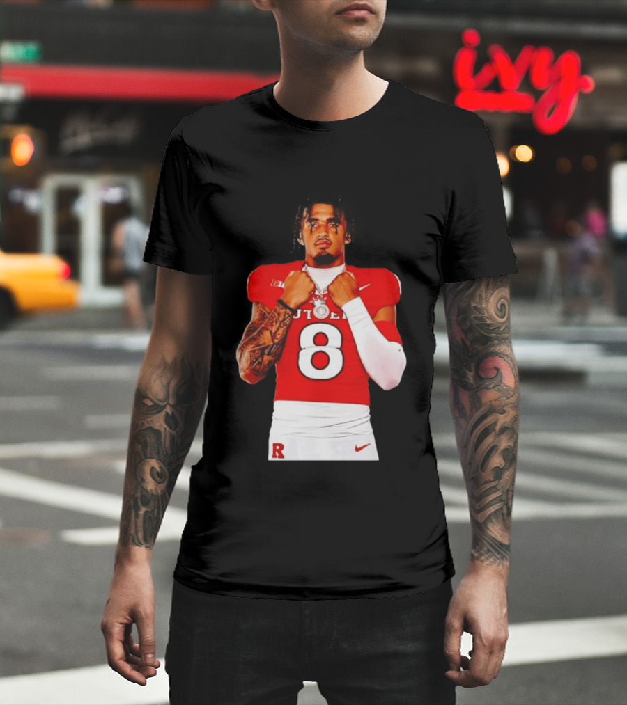 KJ Duff Rutgers Scarlet Knights Football Number 8 NCAA Moment T-Shirt