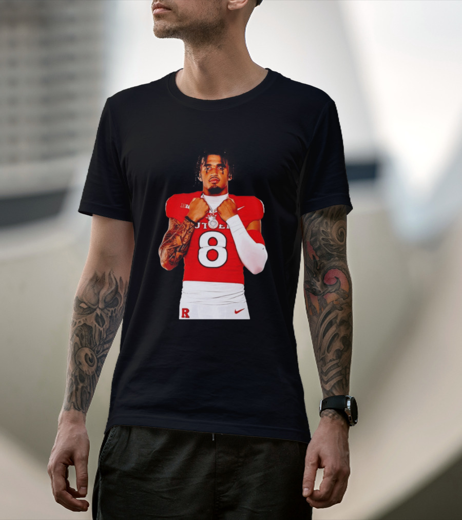 KJ Duff Rutgers Scarlet Knights Football Number 8 NCAA Moment T-Shirt