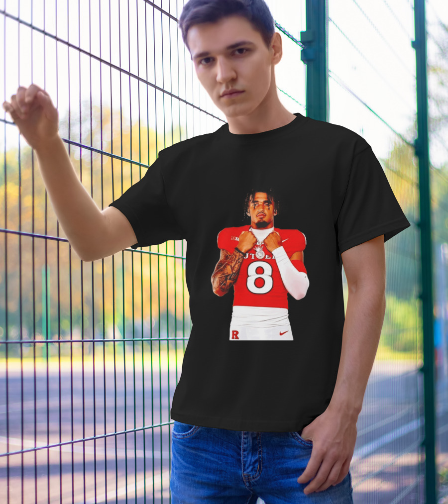 KJ Duff Rutgers Scarlet Knights Football Number 8 NCAA Moment T-Shirt