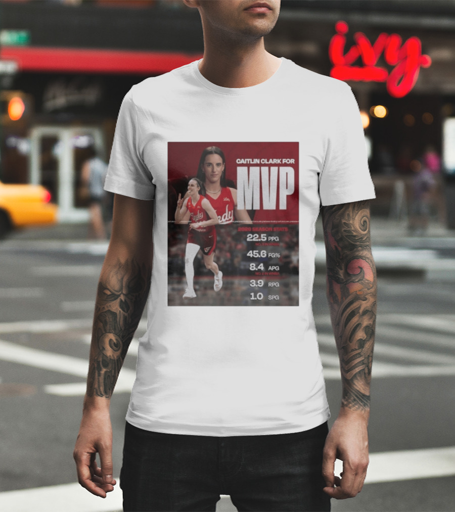 Caitlin Clark For MVP 2026 Stats 22.5 PPG 45.6 FG% 8.4 APG 3.9 RPG 1.0 SPG T-Shirt