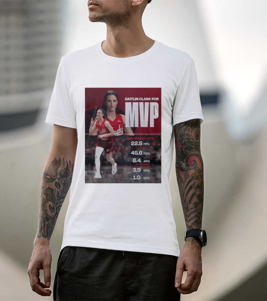 Caitlin Clark For MVP 2026 Stats 22.5 PPG 45.6 FG% 8.4 APG 3.9 RPG 1.0 SPG T-Shirt