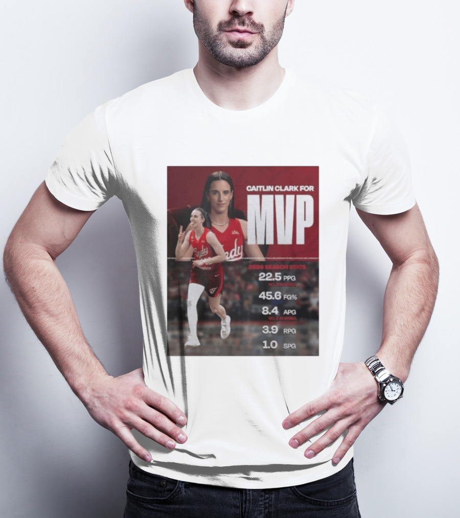 Caitlin Clark For MVP 2026 Stats 22.5 PPG 45.6 FG% 8.4 APG 3.9 RPG 1.0 SPG T-Shirt