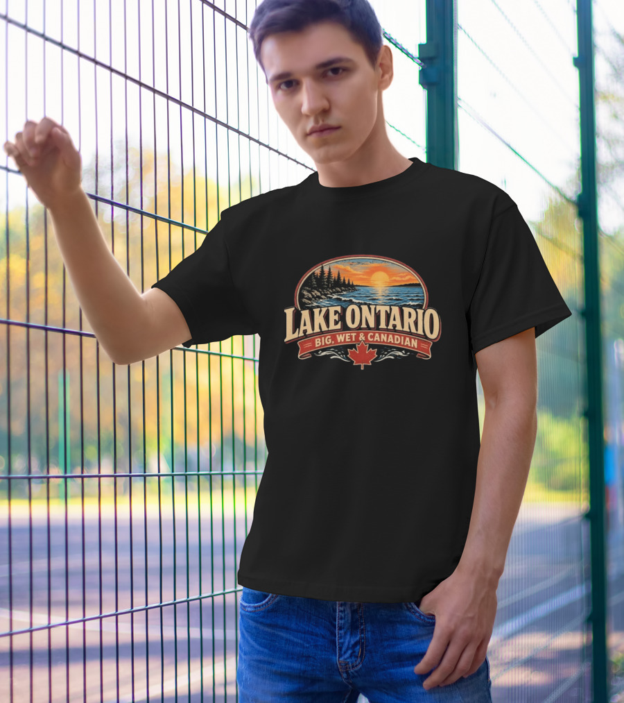 Lake Ontario Big Wet And Canadian Sunset Canadian Maple Leaf T-Shirt