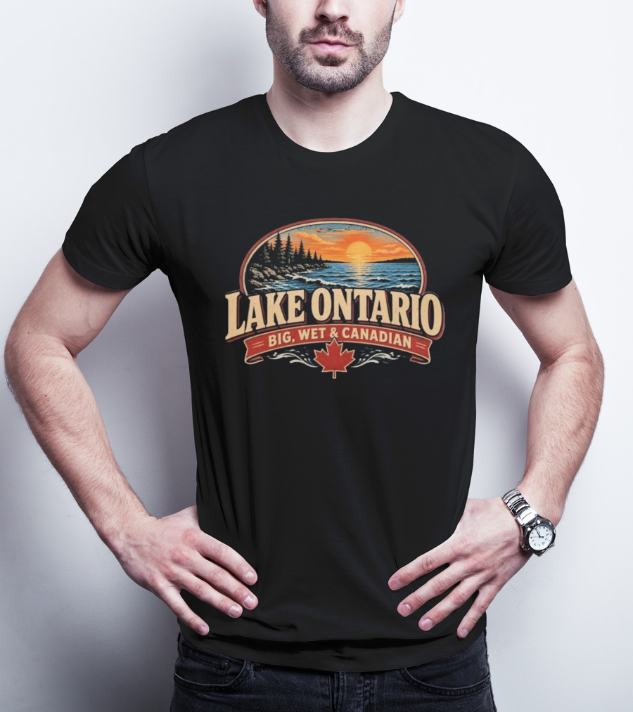 Lake Ontario Big Wet And Canadian Sunset Canadian Maple Leaf T-Shirt