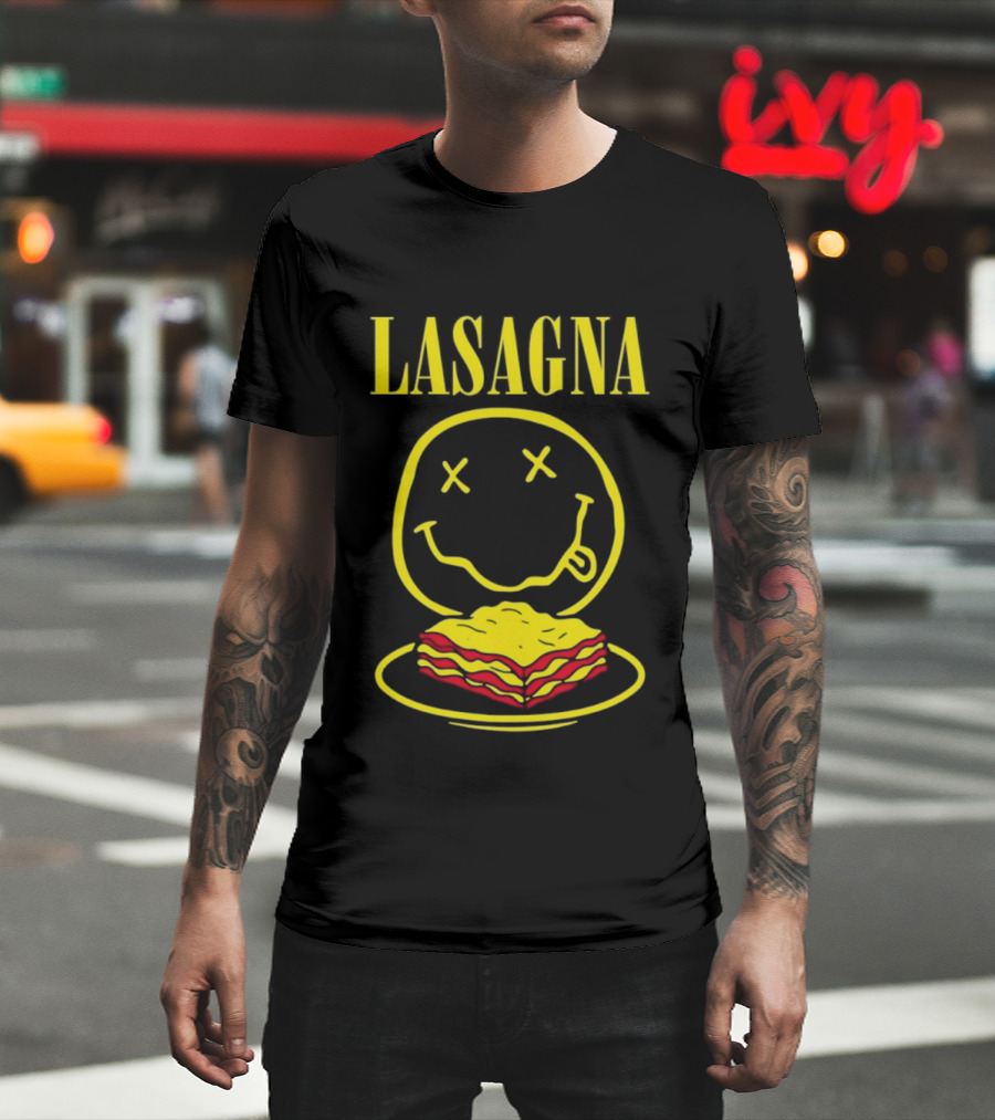 Lasagna Smiley Face Grunge Band Nirvana T-Shirt
