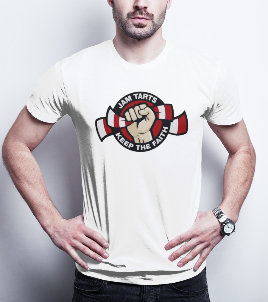 Jam Tarts Keep The Faith Fist Logo Red And White Ribbon T-Shirt