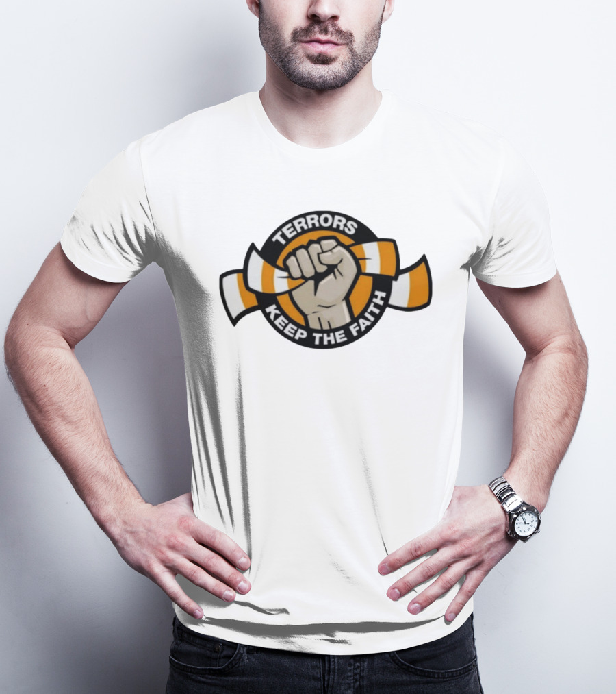 Terrors Keep The Faith Fist Holding Orange And White Scarf T-Shirt