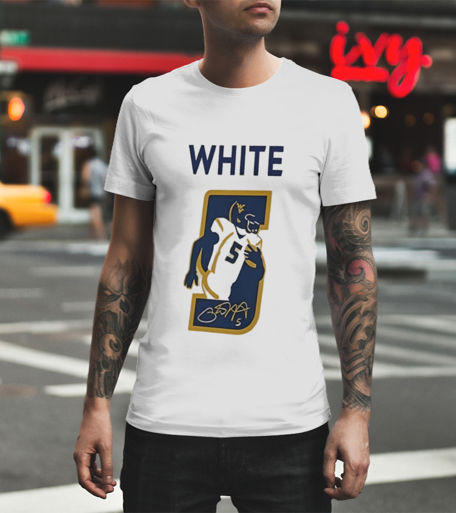 West Virginia Mountaineers Pat White Number 5 Signature 2026 T-Shirt