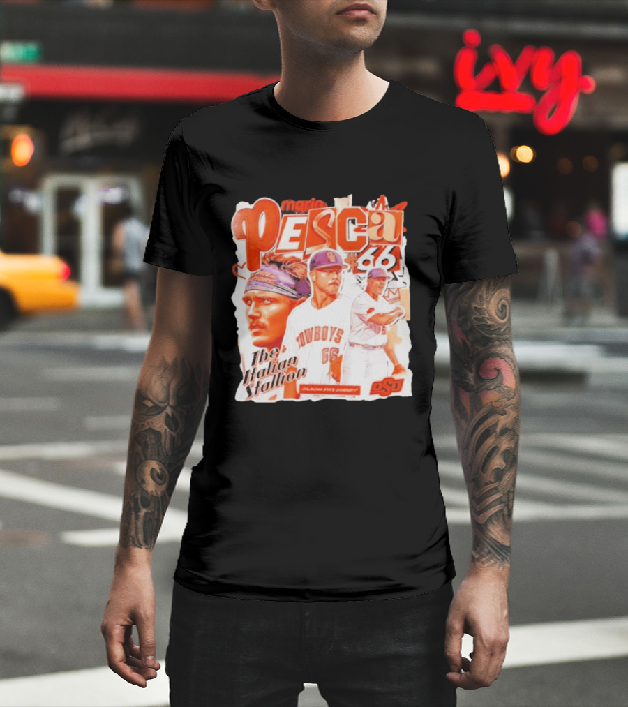 Mario Pesca 66 Oklahoma State Cowboys The Italian Stallion OSU Baseball T-Shirt