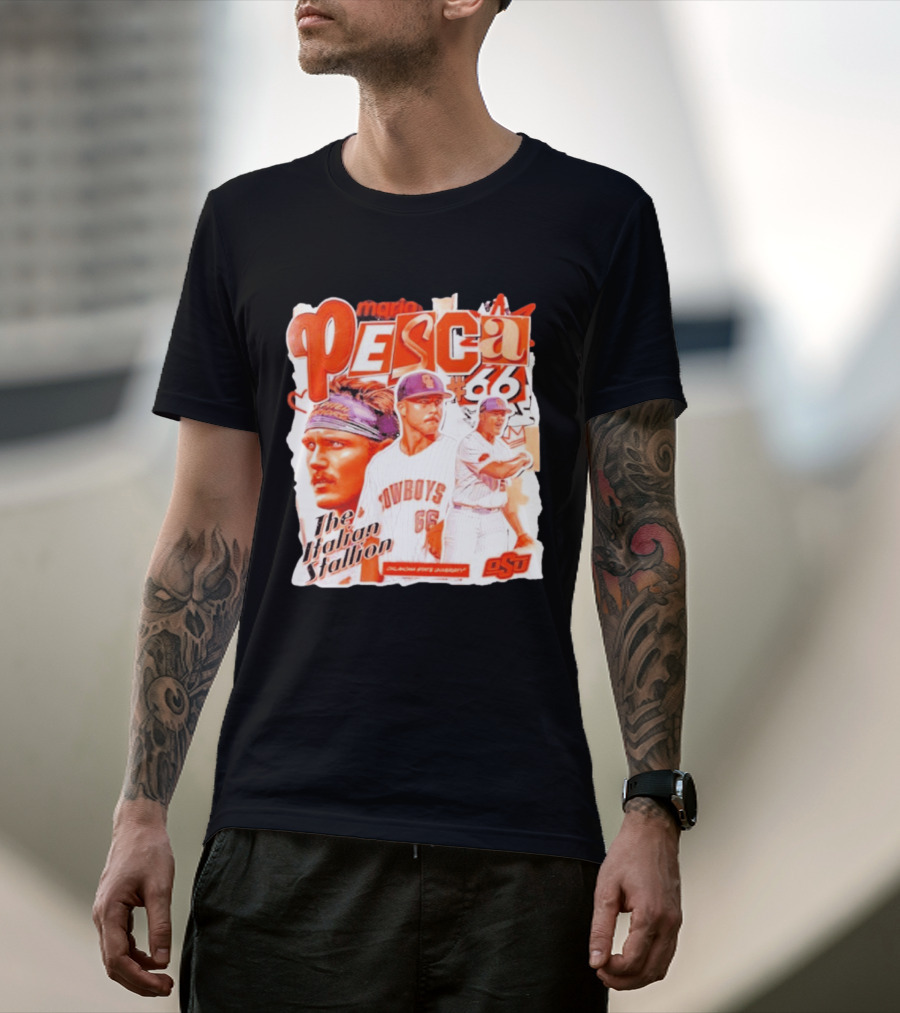 Mario Pesca 66 Oklahoma State Cowboys The Italian Stallion OSU Baseball T-Shirt