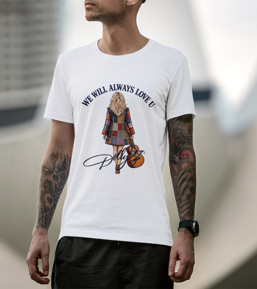 We Will Always Love U Dolly Retro Patchwork Guitar T-Shirt