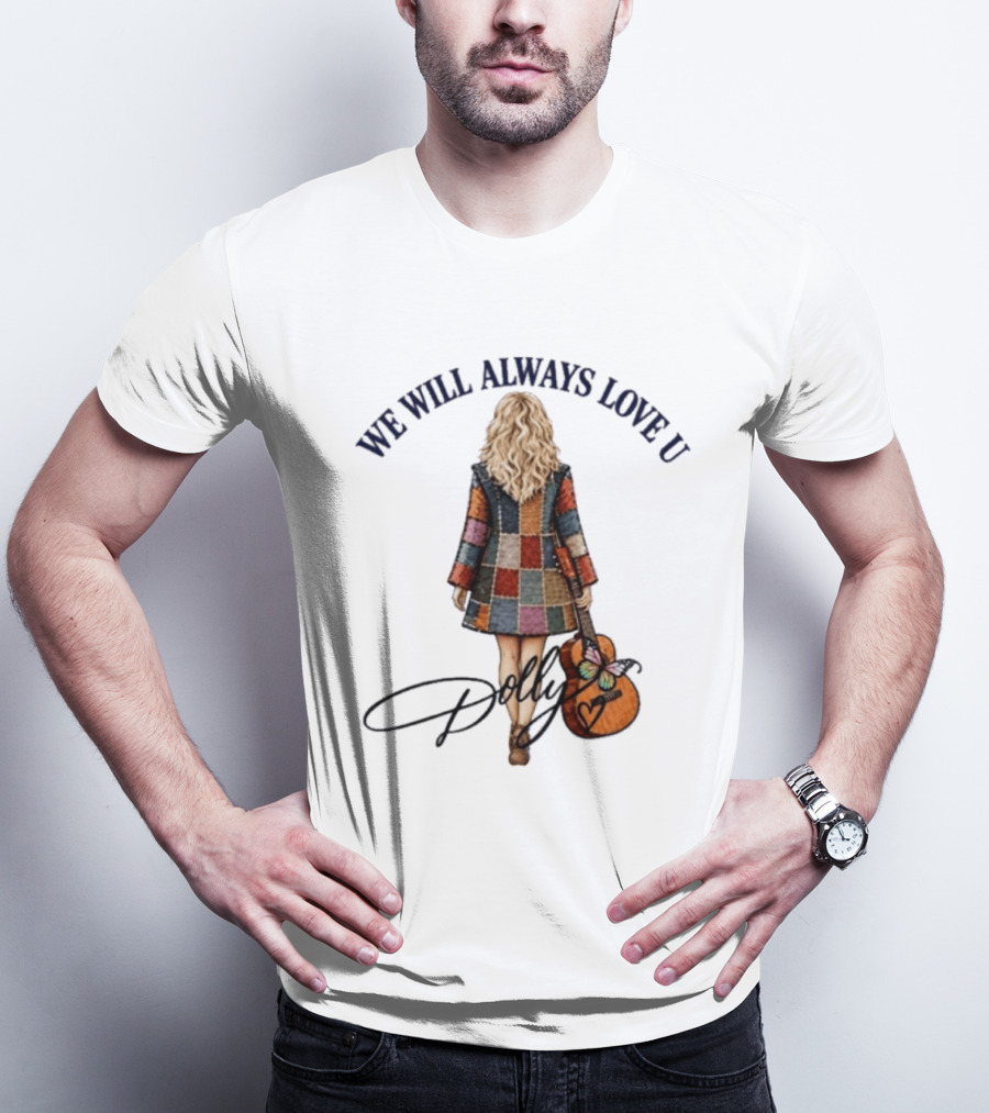 We Will Always Love U Dolly Retro Patchwork Guitar T-Shirt