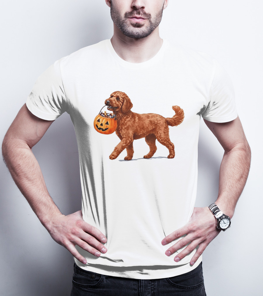 Goldendoodle Halloween Spooky Dog 2026 Pumpkin Treat Bucket T-Shirt