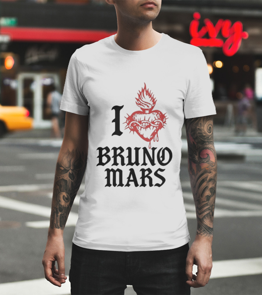 I Heart Bruno Mars Romantic Tour Flame Heart T-Shirt