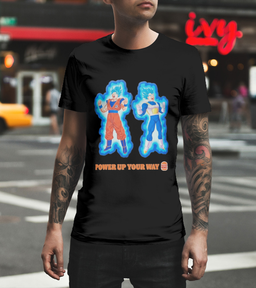 Burger King Dragon Ball Super Power Up Your Way Collaboration Featuring Iconic Saiyan Characters T-Shirt