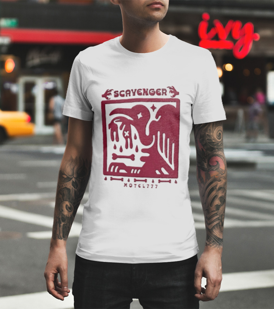 Scavenger Motel 777 Bird Design With Bones And Droplets T-Shirt