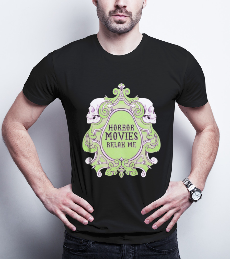 Horror Movies Relax Me Spooky Aesthetic Skulls Gothic Frame T-Shirt