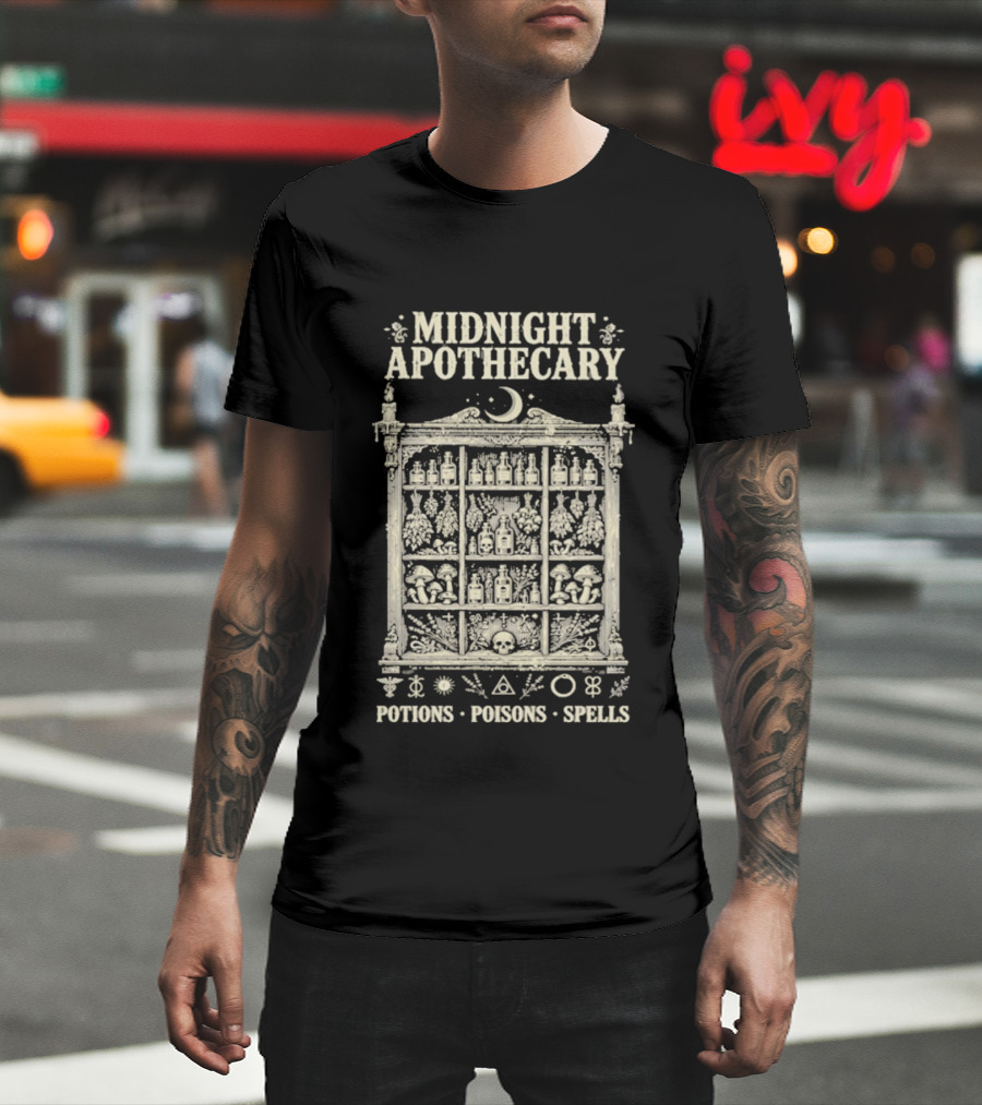Midnight Apothecary Potions Poisons Spells Halloween Witch T-Shirt