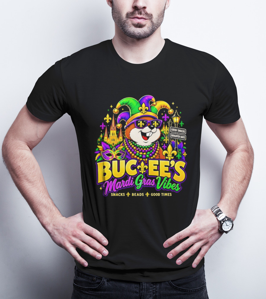 Buc Ee's Mardi Gras Vibes Snacks Beads Good Times T-Shirt