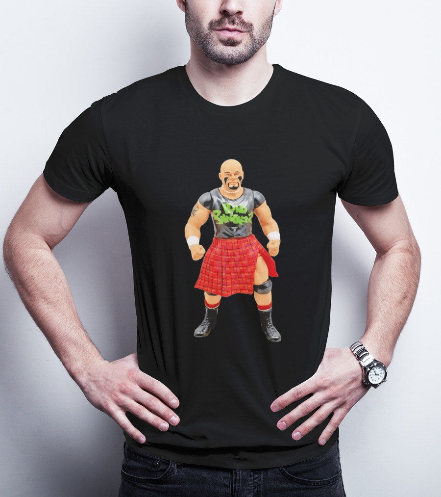 Loud Knockers Wrestling Figure In Red Plaid Skirt T-Shirt