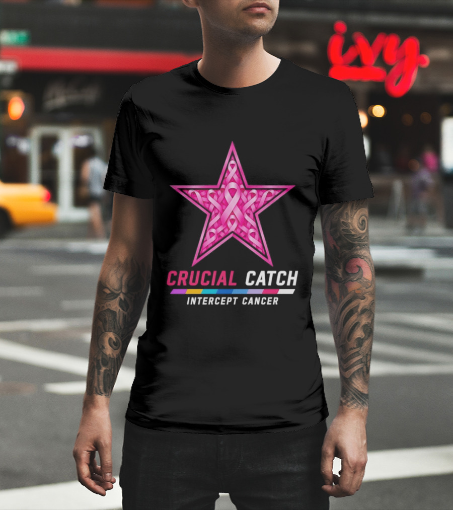 Dallas Cowboys 2026 Crucial Catch Intercept Cancer Pink Ribbon Star T-Shirt
