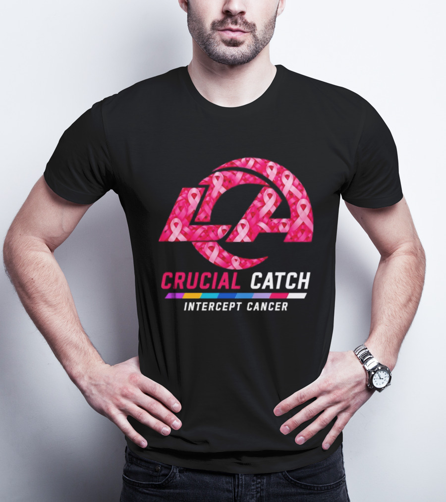 Los Angeles Rams Crucial Catch Intercept Cancer Pink Ribbon Awareness 2026 T-Shirt