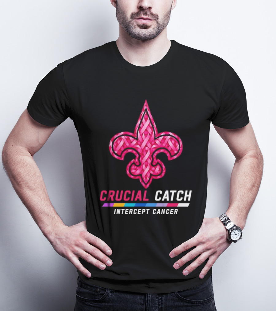 New Orleans Saints Fleur De Lis Crucial Catch Intercept Cancer 2026 T-Shirt