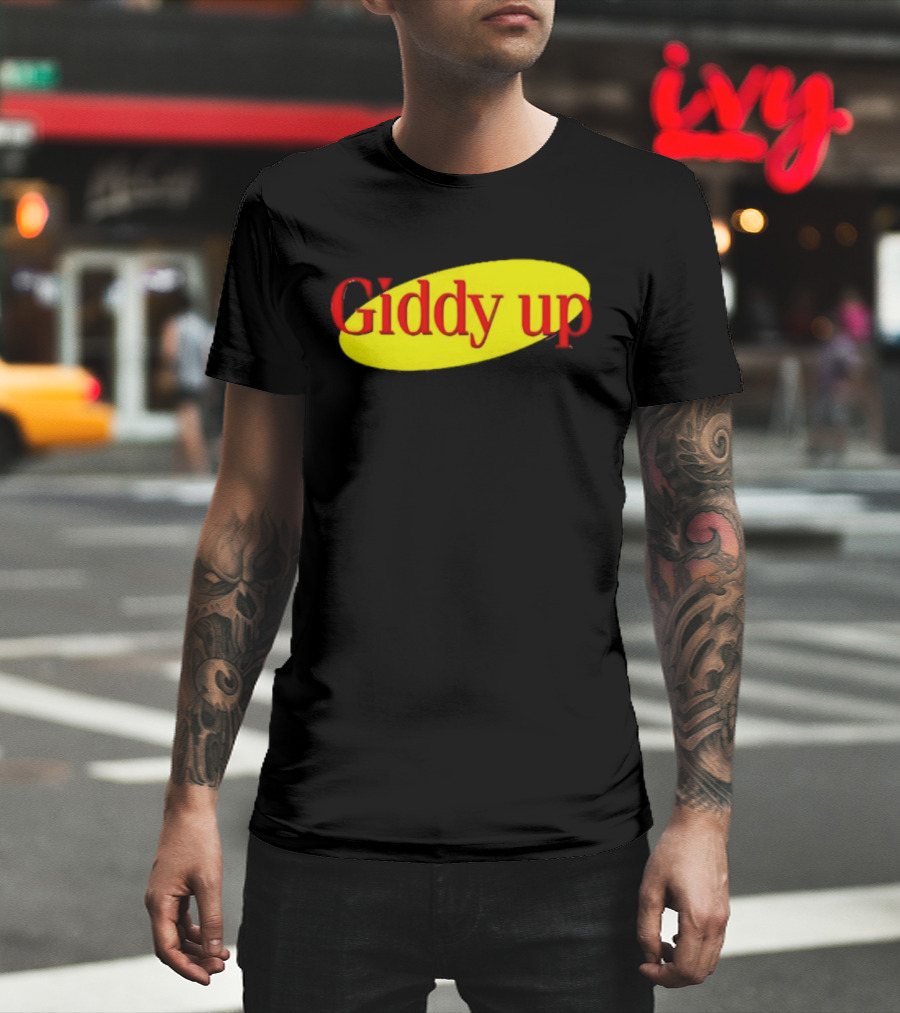 Giddy Up Bold Red Text On Yellow Oval T-Shirt
