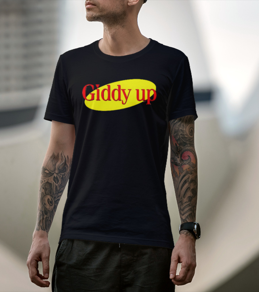 Giddy Up Bold Red Text On Yellow Oval T-Shirt