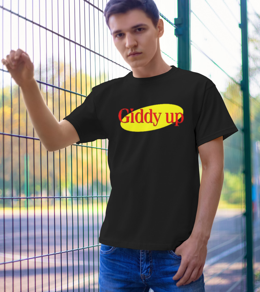 Giddy Up Bold Red Text On Yellow Oval T-Shirt