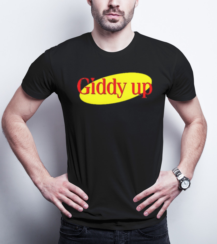 Giddy Up Bold Red Text On Yellow Oval T-Shirt